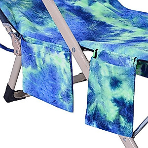Beach Chair Cover with Side Pockets,Microfiber Chaise Lounge Chair Towel Cover for Sun Lounger Pool Sunbathing Garden Beach Hotel,Easy to Carry Around,No Sliding,Tie-Dye Green(82.5" x 29.5")