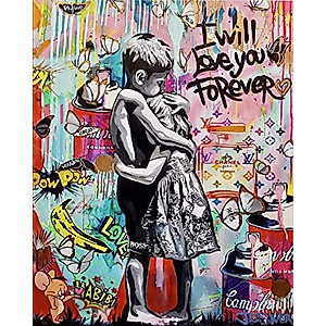 Graffiti Little Boy and Girl Paint by Numbers for Adults Modern Art Figure Street Painting by Numbers for Adults Beginner Acrylic Oil Painting Set Bohemian Style Girl Wall Decoration-16x20 Inch