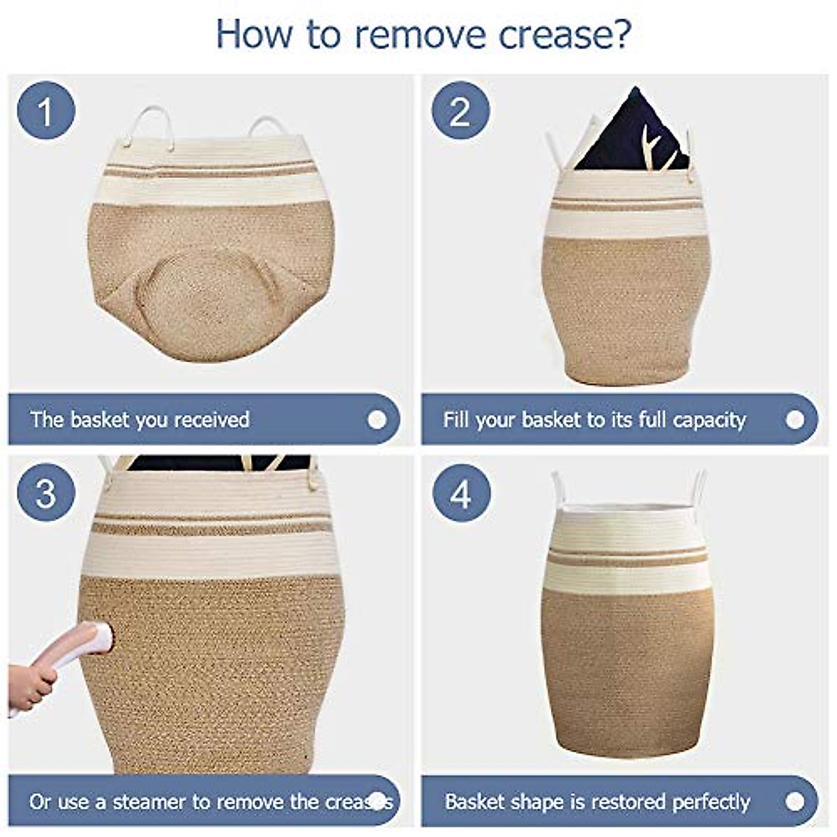 Laundry Hamper Woven Cotton Rope Large Clothes Hamper Foldable Modern Curve Bucket 25.6" Height Tall Basket with Extended Handles for Storage Clothes Toys in Bedroom Bathroom (Yellow Variegated)