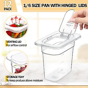 Geetery 12 Pack 1/9 Size 6'' Deep Polycarbonate Food Pan with Lid Clear Stackable Plastic Pan Restaurant Food Storage Containers with Hinged Lids for Hotel Supplies