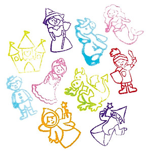 Baker Ross Fairy Tale Self Inking Foam Stampers (Pack of 10) AW695, Stamper Set for Kids to Use During Arts and Crafts Activities