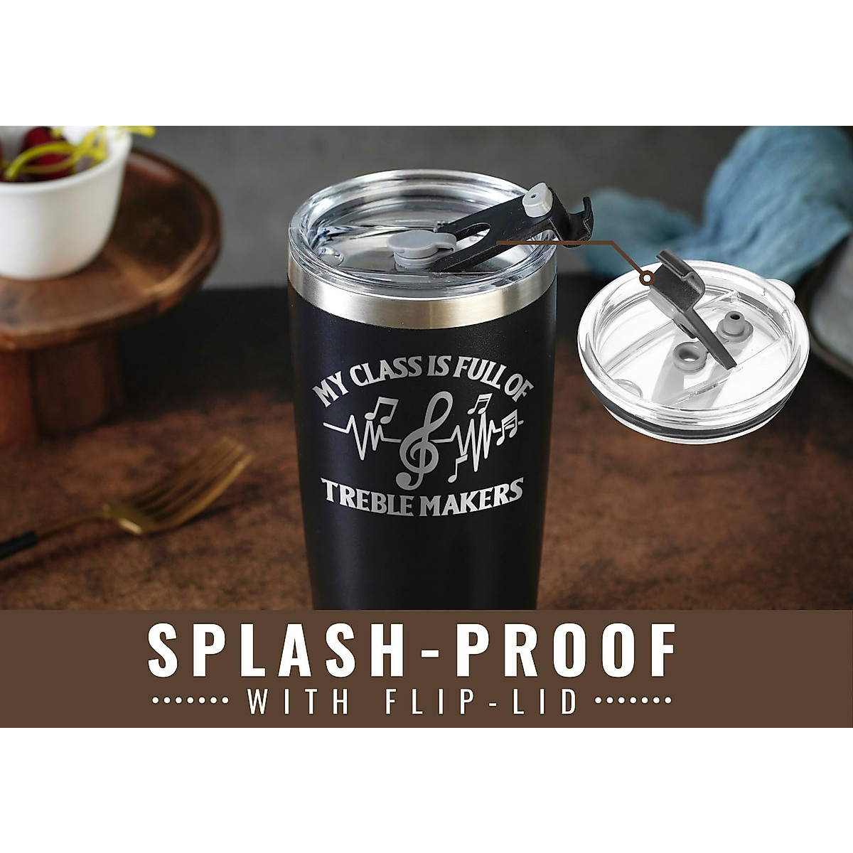 Onebttl Funny Music Teacher Gifts For Men, Women - My Class is Full of Treble Makers - 20 oz/590 ml Stainless Steel Insulated Tumbler with Straw, Lid - Music Lover Musical Themed Gifts - (Black)