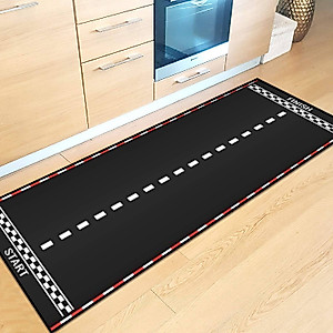 Area Runner Rug 2x6 Ft Race Track with Start and Finish line Car or Karting Road Racing top Non Skid Floor Mat for Living Room Kids Room Bedroom Kitchen Floor Hallways Carpet Throw Rugs