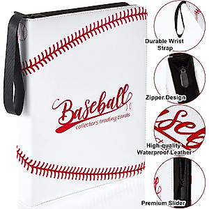 720 Pockets Baseball Card Binder PU Leather Baseball Card Holder Trading Card Binder White Card Binder with Zipper 3 D-Ring Card Album with 80 Sleeves for Football Baseball Card Collocation Storage