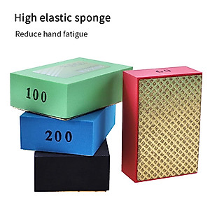 CALIDAKA 4pcs Diamond Hand Polishing Pad, 3.7"x 2.3" Sanding Blocks Polishing Block Kit for Ceramic Tile Stone Glass 60#,100#,200#,400#(Gold Side)