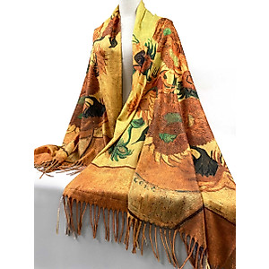 VENVSBEE Van Gogh Scarves Art Scarf for Women Best Gift Reversible Soft Cashmere Feel Shawl Wrap Doubleside Pashmina in Gift Box-01 Sunflower