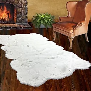 Fur Accents Plush Shag Area Rug - White Faux Fur Sheepskin Rug - Luxury Soft Faux Fur Carpet - Sculpted Edge Rectangle Accent Art Rug 30"x48"