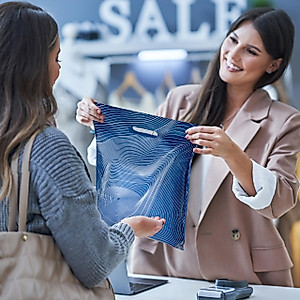 Rainbows & Lilies 100 Merchandise Bags 12x15 - Plastic Bags with Handles, Retail Shopping Bags for Small Business, Goodie Bags for Party Favors, T-Shirts, Gift Bags Bulk - Thick Reusable Bags (Blue)