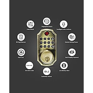 ZSZ Smart Locks for Front Door, Keyless Entry Door Lock with Fingerprint, Keypad & Code Unlock, No App/Internet Needed, Auto Lock, Function Setting with Voice, Install in 90 Seconds, Low-Battery Alert