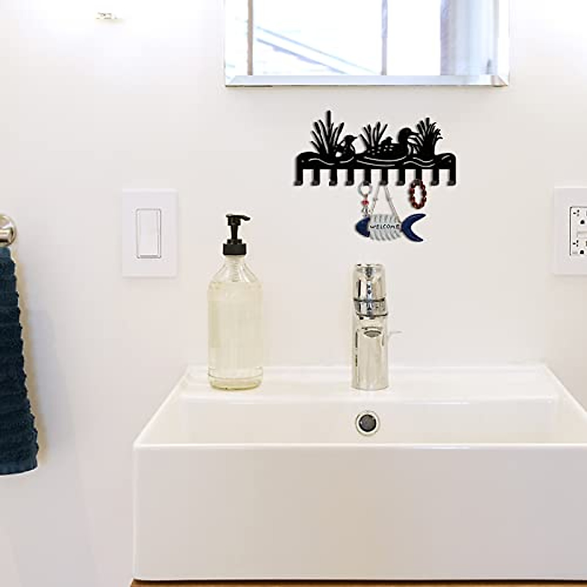 SUPERDANT Duck Reed Key Hook Animal Wall Hooks Decorative Hooks Wall Mounted Hook Hangers Iron Hook Coat Rack Wall Mounted with 10 Hooks for Hanging Key Wall Hooks Hats Black