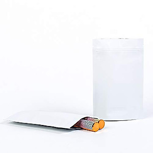 QQ Studio Pack of 100 Matte/Glossy Color Stand-Up Mylar Foil Resealable Zipper Pouches (4.7" x 7.1", Matte White)