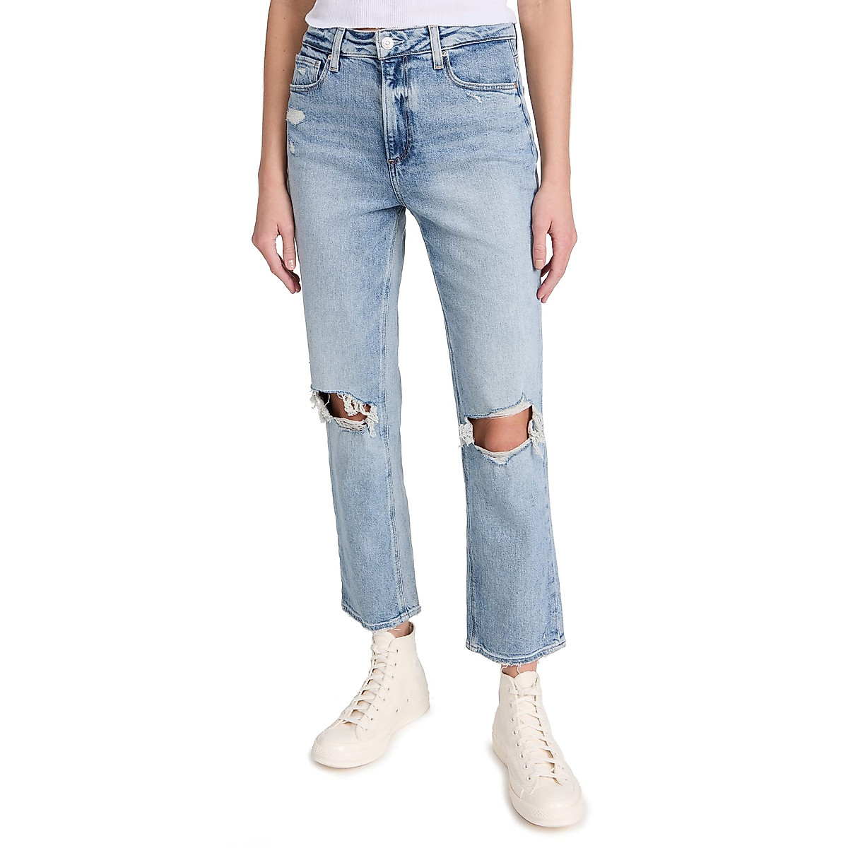 PAIGE Women's High Rise Noella Jeans, Ravenna Destructed, Blue, 27