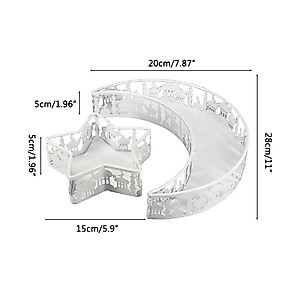 Ramadan Iron Tray Moon Star Shaped Eid Mubarak Dessert Tray for Wedding Party Festival Table Decor (White)