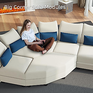LLappuil Oversized Modular Sectional Sofa 153.4" 9-Seater L Shaped Couch with Large Storage Chaise, Velvet High Back Recliner Couches with Big Ottoman for Living Room, White