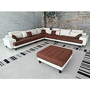 Stendmar 5pc Reversible Multifunction 2-Tone Natrual and Dark Brown Espresso Microfiber Fabric Big Sectional Couch Sofa S150DNE