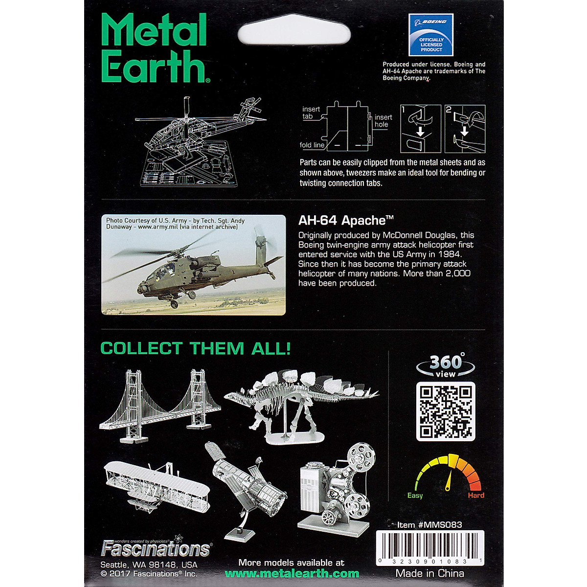 Metal Earth AH-64 Apache 3D Metal Model Kit Fascinations