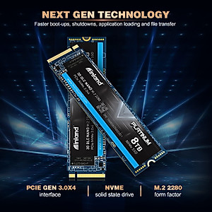 INLAND Platinum 8TB NVMe SSD M.2 2280 PCIe Gen 3.0x4 3D NAND Internal Solid State Drive, R/W up to 3300/3,000 MB/s, 1800 TBW, PCIe Express 3.1 and NVMe 1.3 Compatible, Utimate Gaming Solutions (8TB)