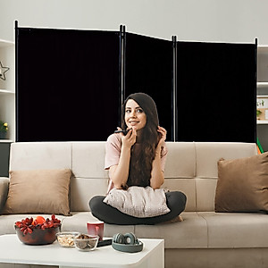 Room Divider 3-Panel Privacy Screen, Portable Screen Steel Frame with Hook&Loop for Home, Office, Classroom, Studio, Meeting Black