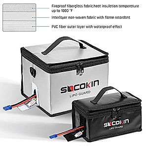 Socokin Lipo Battery Safe Bag Fireproof Explosionproof Large Capacity Bag for Charge and Storage with Detachable Adjustable Shoulder Strap (2 Pack)