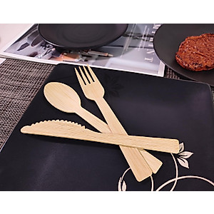 90 Count Bamboo Cutlery Set (30 Forks, 30 Spoons, 30 Knives),Compostable Biodegradable Utensils Set