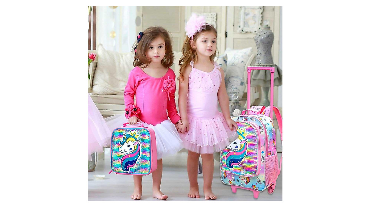 AGSDON Unicorn Rolling Backpack for Girls - 3PCS Set for School and Travel