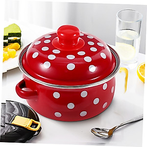 GRIRIW Double Ear Enamel Soup Pot Induction Pans Ceramic Cooking Pot Coffee Maker Soup Making Pot Ceramic Soup Mug with Lid Pasta Pot Ceramic Clay Cooking Supplies Stove Baby