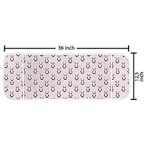 Lunarable Panda Microwave Oven Cover, Rhythmic Black and White Bear on Pastel Color Backdrop, Water Resistant Organizer with Pockets for Kitchen, 36" x 12", Pale Pink Charcoal Grey