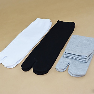 3 Pairs of Elastic Cotton Tabi Toe Socks (White/Grey/Black)