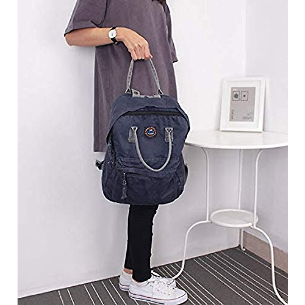 Womens Denim Backpack Purse Teen Girls Casual Style Lightweight Canvas Backpack School Bag Travel Daypack (Navy)