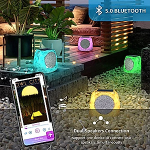 Outdoor Speakers Waterproof 2pack for All Seasons & Solar Powered with Rechargeable Battery Rock Speakers Wireless Bluetooth with Colorful LED Light for Garden, Patio (2-Pc, Granite Grey)