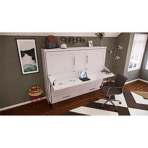 RoomAndLoft Brentwood Lateral Queen Solid Wood Murphy Deskbed in White