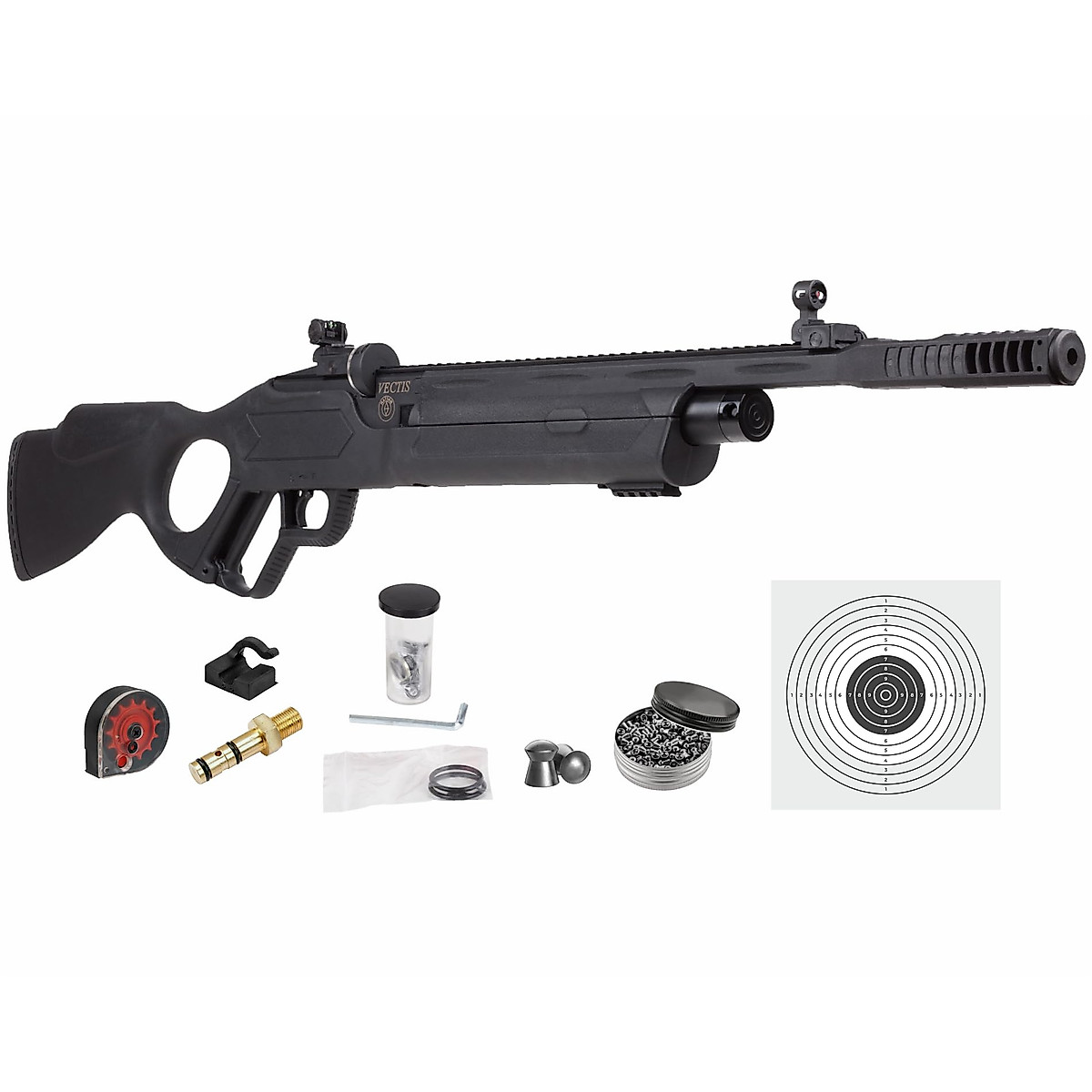 Hatsan Vectis Air Rifle with Pack of Pellets and 100x Paper Targets Bundle (Black Syn Stock) (.177 Cal + Ammo)Q