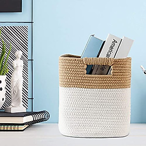 sunla Woven Cotton Rope Storage Baskets Set of 3 Foldable Cube Storage Basket, Durable Decor Rope Basket for Organizing Clothes, Baby Toy, Towel, 10.5" x 10.5" x 11", Yellow White