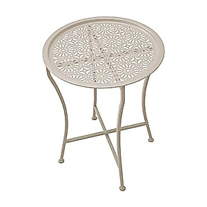 Atlantic Daisy Tray Table, Heavy-Duty Metal Construction, UV-Coated for Outdoor Use, Foldable Stand with Removable Daisy Pattern Top Tray, PN 82050198 in Stone