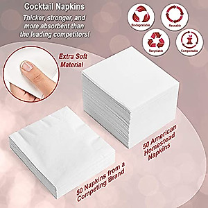 AH AMERICAN HOMESTEAD Cocktail Napkins-Disposable Beverage/Bar Napkins-Black Linen-Like Square Napkins-Eco-Friendly & Compostable-Everyday Use, Party or Wedding 4.75inch x 4.75inch (100 Count, Black)