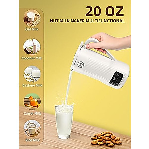 BUAIAHUG 20oz Nut Milk Maker Machine - Multi-Functional Automatic Almond Milk Machine with 10 Blades, Plant-Based Milk, Oat, Soy, Oat, and Dairy Free Beverages with 12 Hours Timer/Auto-clean/Room Temp/Keep Warm/Boil