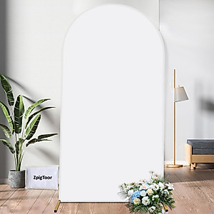ZpigToor Spandex Fitted Arch Backdrop Cover Chiara Backdrop Cover,2-Sided Wedding Arch Cover for Wedding Ceremony Birthday Party Baby Shower Banquet Decoration (4 x 7.2 ft, White)