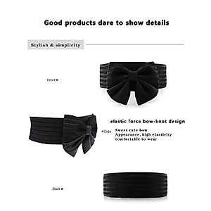 YALEMEI Women's Cute Bow Wide Elastic Waist Adorable Accessory Belt Dress, Black, Large