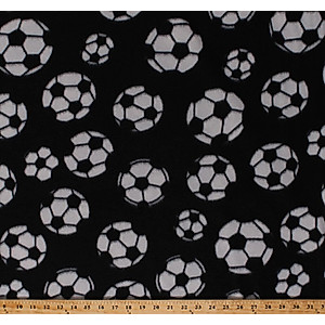 Generic Fleece Soccer Balls Soccerballs Allover on Black Sports Fleece Fabric Print by The Yard (4818M-11A-black) (8142M-12C)(POL-Soccer-Black My)