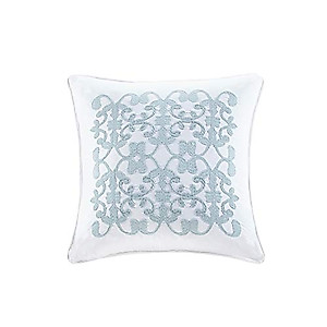 Madison Park Celeste Comforter Set-Textured Luxury Design All Season Down Alternative Bedding, Matching Sham, Decorative Pillows, Queen(90"x90"), White 5 Piece