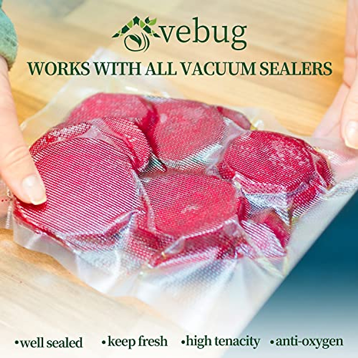 VEBUG Vacuum Sealer Bags Quart Size 100 Gallon 11x16Inch Seal a Meal BPA Free Heavy Duty Commercial Grade Great for vac storage Meal Prep or Sous Vide