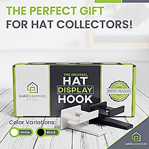 LokiEssentials Adhesive Hat Rack Display Hooks for Wall & Door (12 Pack) Baseball Cap Holder, Closet & Storage Organizer, Strong Cap Hanger for Room & Mancave, No Drilling, USA Patent Pending (Black)