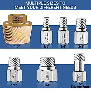 MABLEVI 1.5" Tub Drain Extractor, 6PCS Pipe Nipple Extractors Set to Remove The Old, Broken, Stubborn, Rusted Drain Tub Bathtub Stopper, Plumbing Tools with Solid Storage Case