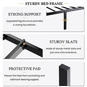 SHA CERLIN Modern Twin Size Metal Bed Frame with Geometric Litchi Grain Leather Headboard, Platform Bed with 12" Underbed Storage Space, Metal Slat Support, Noise Free, No Box Spring Needed, Black