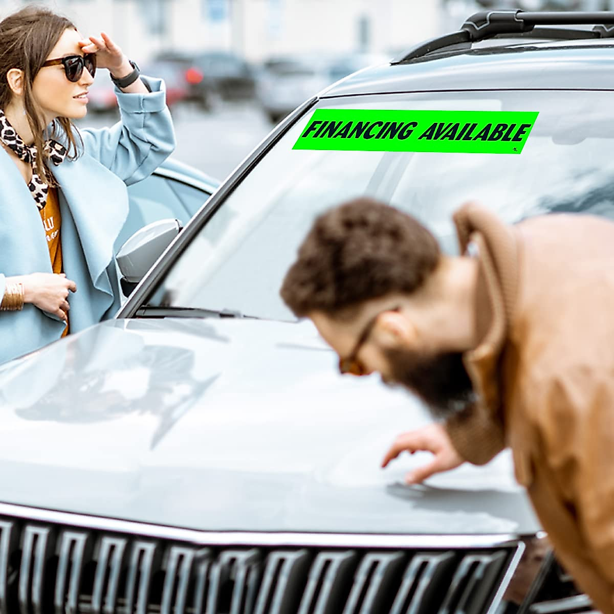 Versa Tags Windshield Slogan Stickers 12 Pack of FINANCING Available Stickers 12 Pack of 3RD Row Seating Slogans 12 Pack of WE Finance Window Stickers (36) Dealership Stickers Black On Green