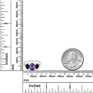 Gem Stone King 10K White Gold Oval Purple Amethyst Black Onyx and White Diamond Accent 3-Stone Women Engagement Ring (1.83 Cttw, Gemstone Birthstone) (Size 5)