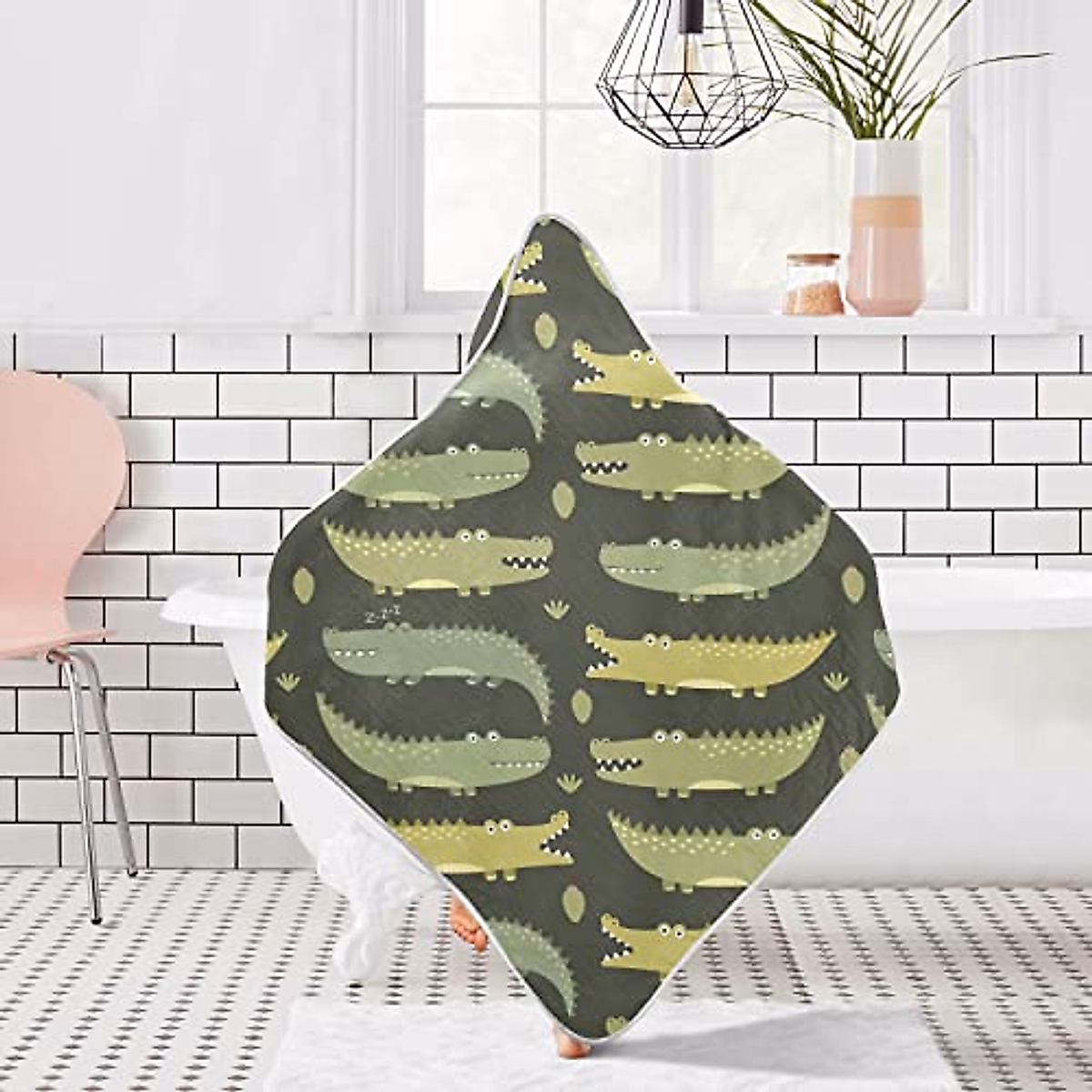 Cactus Cute Crocodiles Hooded Baby Towel Alligator Predator Animal Baby Bath Towel Unisex Toddlers Hooded Towels Cotton Boy Washcloths Girl Shower Towel for Infant Newborn 30 X 30 in