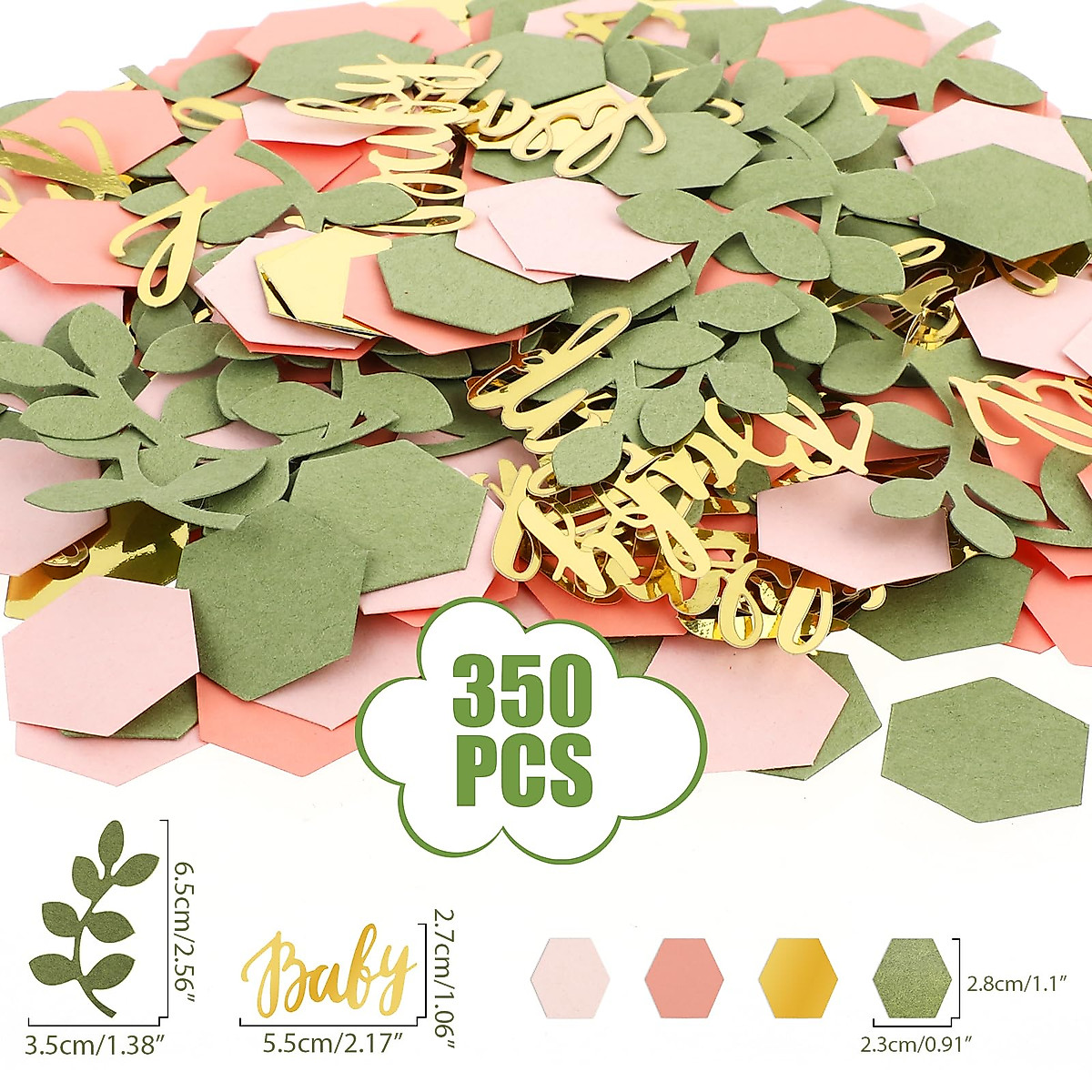 Baby Shower Confetti, 350 Pcs Baby Shower Decorations Confetti Champaign Gold Ivory Sage Green Eucalyptus Hexagon Confetti Table Scatter Confetti for Ice Cream Theme Party Birthday Party Wedding