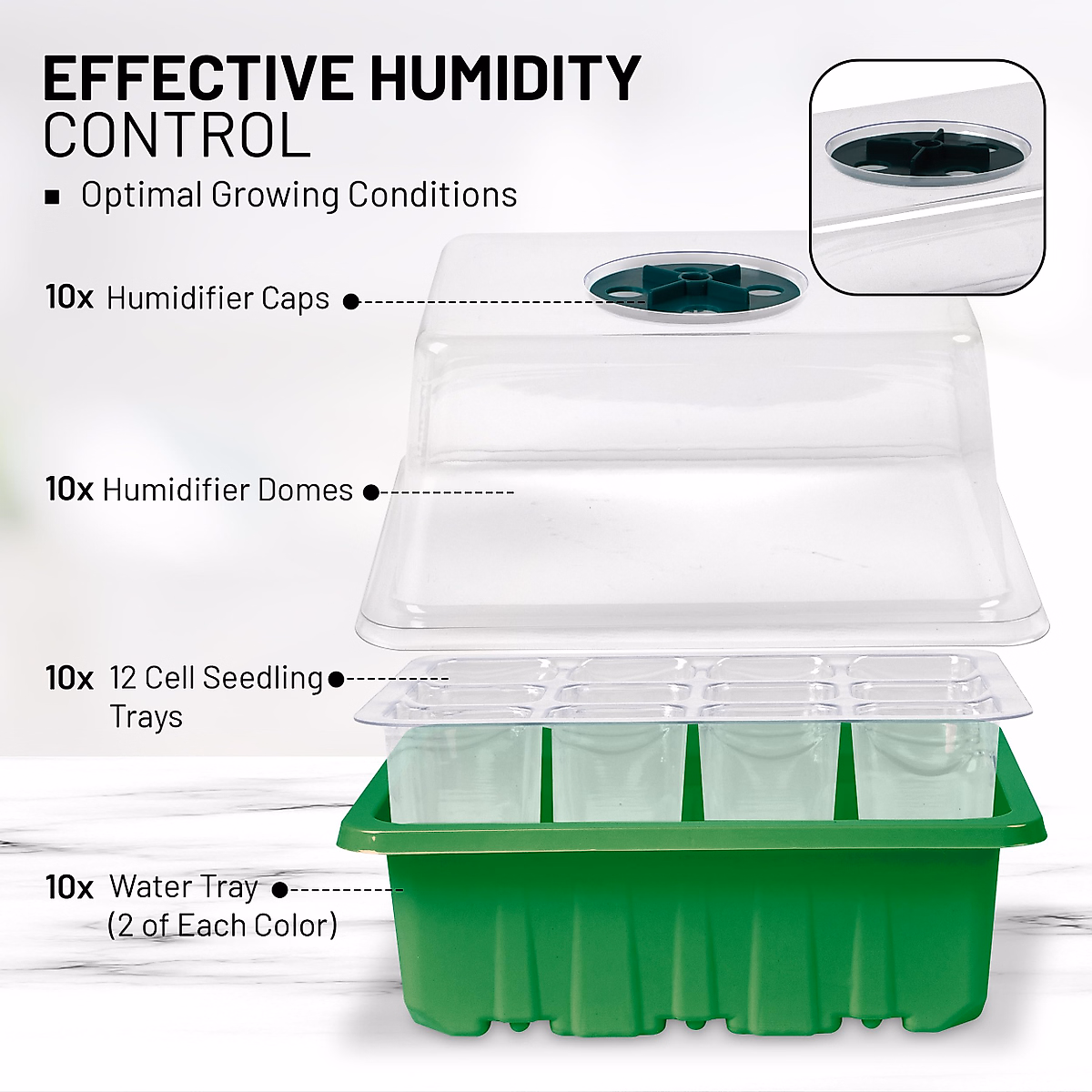Trendily Inspired 10 Pack Seed Starter Kit with Humidity Dome, 120 Cell Germination Kit, Reusable Plant Sprouting Trays, 10 Colorful Growing Kits Greenhouse (5 Colors)