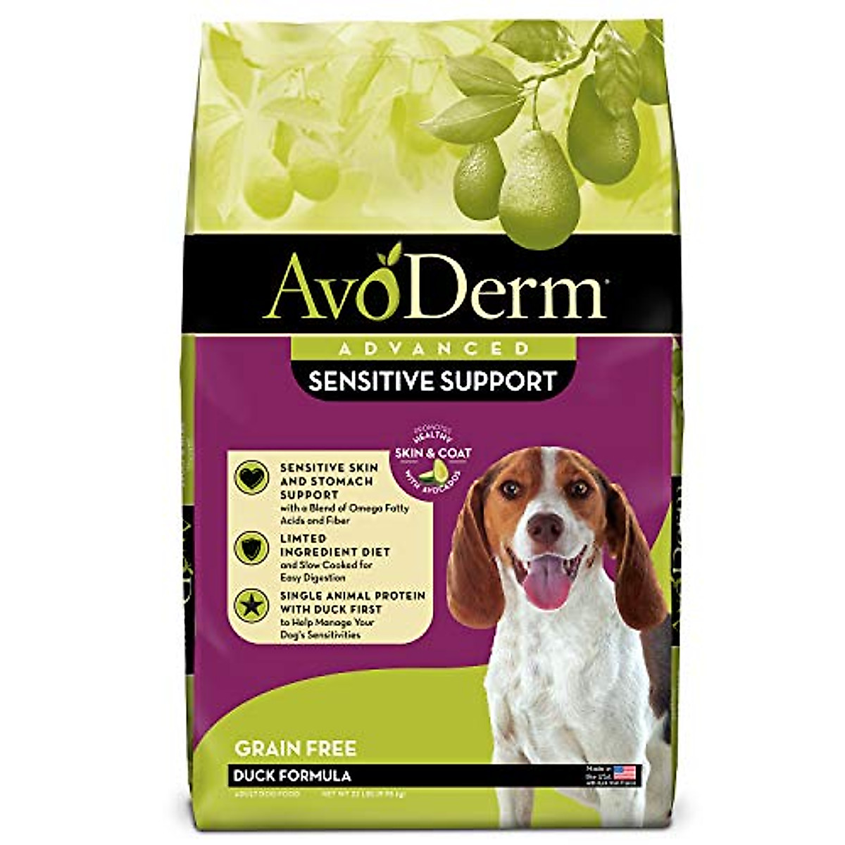 AvoDerm Advanced Sensitive Support Grain-Free Duck Formula Dog Food, Sensitive Stomach, 22lb